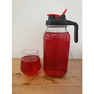 64 OZ Mason Jar Pitcher Wide Mouth 64 oz Mason Jar Pitcher with Airtight Lid and metal lid and band - 2 Quart Pitcher for Iced Tea, Sun Tea, Juice, Coffee (Red)