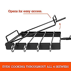 Camerons BBQ Skewer Rack Set - Includes Detachable Handle & 4 Non-Stick Stainless Steel Skewers for Grilling Barbecue Shish Kabobs, Meat, Vegetables & More - Great Father's Day Grilling Gift for Dad