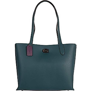 COACH Polished Pebble Leather with Coated Canvas Signature Interior Willow Tote Forest One Size