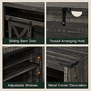 Okvnbjk Fireplace TV Stand for TVs up to 70", Entertainment Center with 18" Electric Fireplace, Farmhouse TV Stand Industrial Media Console with Sliding Barn Door for Living Room, 58 Inch, Dark Oak