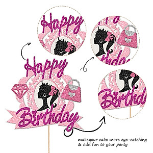 1 Pack Princess Cake Topper Glitter Girl Happy Birthday Diamond Bag Cake Decoration for Bridal Wedding Shower Baby Shower Enaggement Birthday Girls Princess Theme Party Cake Decoration Supplies
