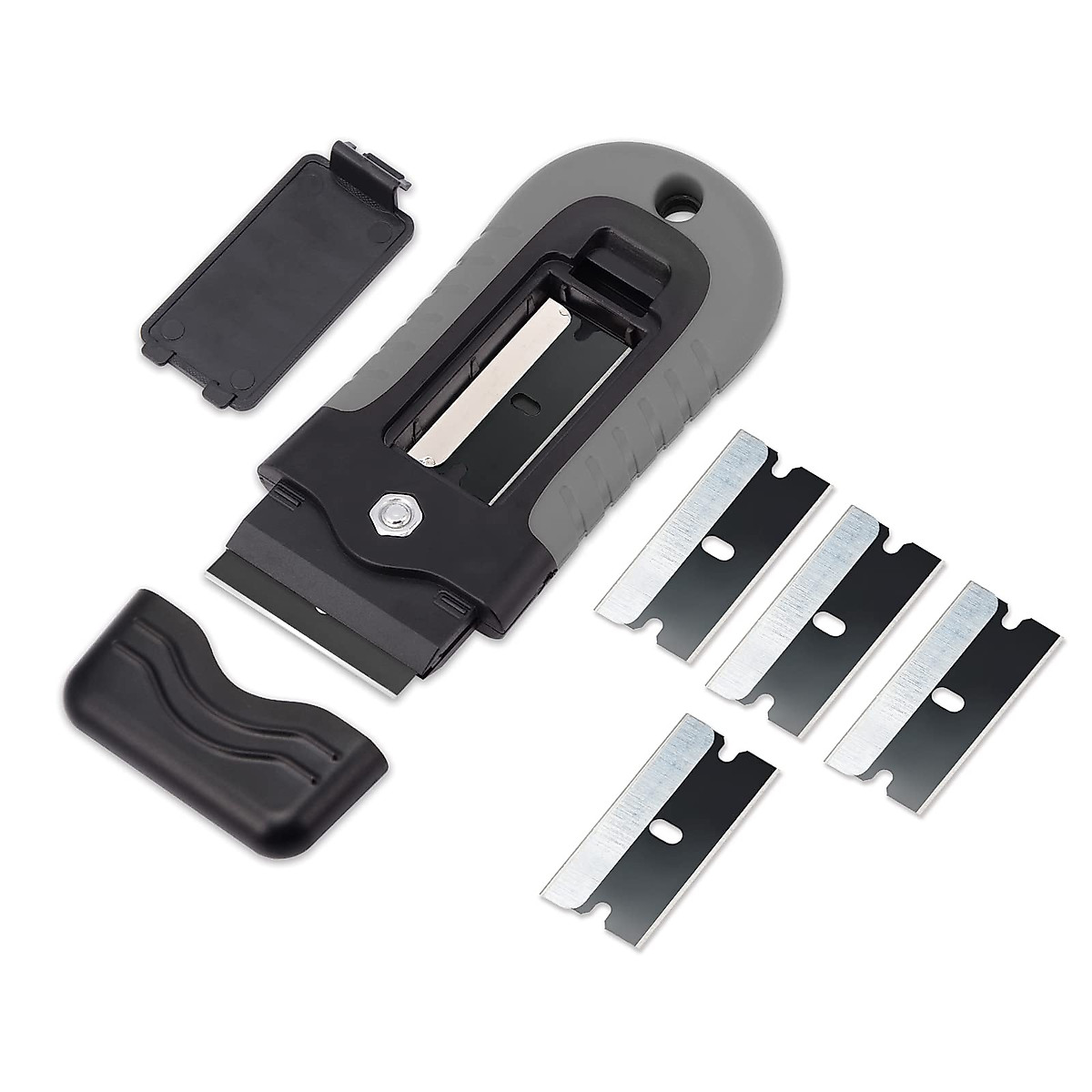 Gomake Plastic Razor Blade Scraper Kit Locking Razor Blade Scraper with Safety Cap, Glass Cooktop Scraper with Blades for Glass Clean, Paint and Old Label,Decal Sticker Remover, Stove Top Scraper Tool