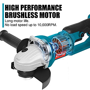Cordless Angle Grinder with 18V 4.0Ah Li-Ion Battery & Charger,4-1/2-Inch,Brushless Motor,2-Position Handle,Battery Powered Grinder Tool Set for Metal Wood