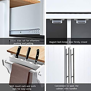 Giantex Kitchen Island Cart Rolling Storage Trolley Cart with Lockable Castors, 2 Drawers, 3 Door Cabinet, Towel Handle, Knife Block for Dining Room Restaurant Use (White)