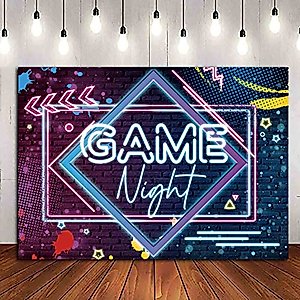 Game Night Theme Photography Backdrops Glow Neon Photo Background for Game On Birthday Party Decor Sleepover Slumber Prom Gaming Party Cake Table Decor Photobooth Supplies 7x5ft