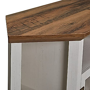 AMERLIFE Corner TV Stand for TV's up to 48", 44 Inch Modern Farmhouse Wood Entertainment Center, TV Console with Double Doors and Storage Cabinets for Living Room, Distressed White