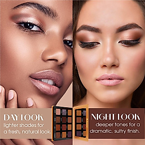 Lamora Nude Bronze Eyeshadow Palette - 12 Warm Brown Highly Pigmented Shimmer & Matte Shades - Travel Size Makeup Palette with Mirror