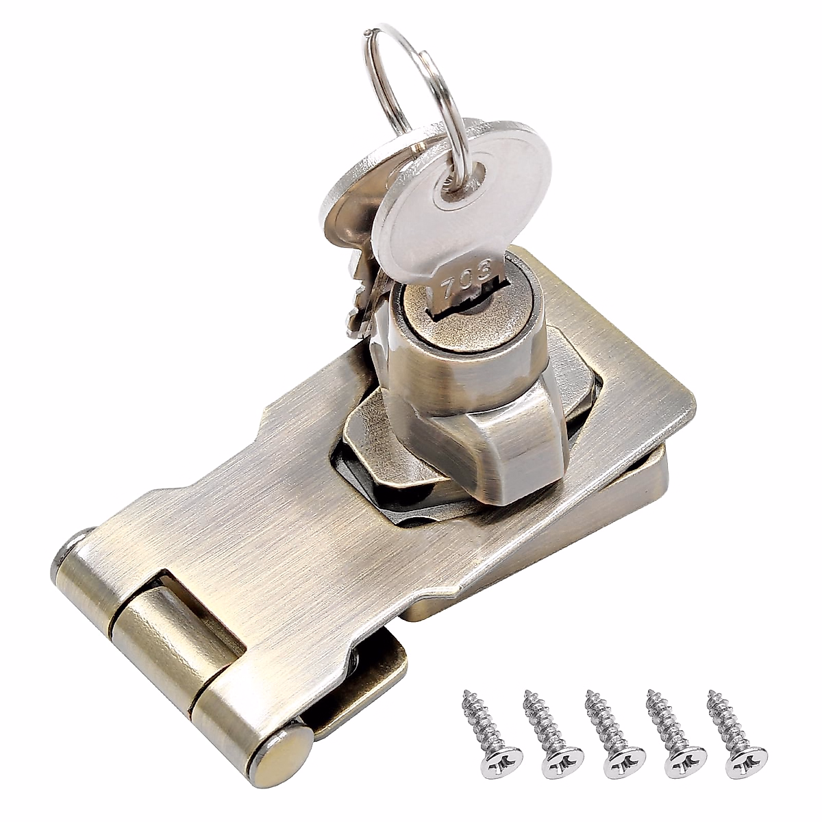 Suiwotin 2pcs 2.5 Inch Keyed Hasp Lock Twist Knob, Key Locking Hasp Cabinet Latch Hasp Latches with Keys for Small Door, Cabinet Door, Closet Door (Bronze)