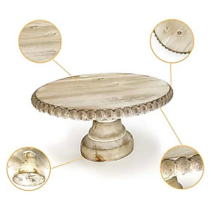 First of a Kind Unique Round Wood Tray - Set of 2 Beaded pedestals Wooden Trays, 12.5" Creative Small Wood Tray Decor - Decorative Tray for Home & Kitchen Decor (Whitewashed)