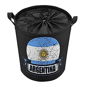 Vintage Argentina Flag Freestanding Laundry Basket with Lid Waterproof Collapsible Large Clothes Hamper Storage with Handle and Drawstring Closure Toy Organizer Gift