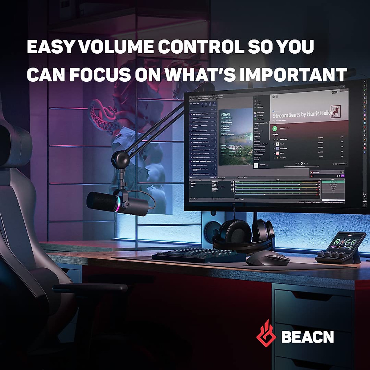 BEACN Mix USB C Audio Controller | Windows and MacOS Audio Mixer for Gaming or Work| 4-Channel Audio Control with 5" Full-Color Display & Precision Knobs | Drag-and-Drop Customization (Dark)