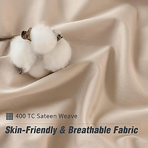 DOWNCOOL Queen Sheet Set - 100% Cotton Sheets Queen Size Set, 400 Thread Count Sateen, 16" Deep Pocket Queen Sheets, Silky Soft & Breathable Queen Bed Sheets, 4-Piece Hotel Luxury Beige Sheets Set