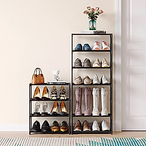 SHELAKET Stackable Small Shoe Rack，Upgrade 4-Tier Kids Shoe Shelf Storage Organizer for Entryway, Hallway and Closet (Black)