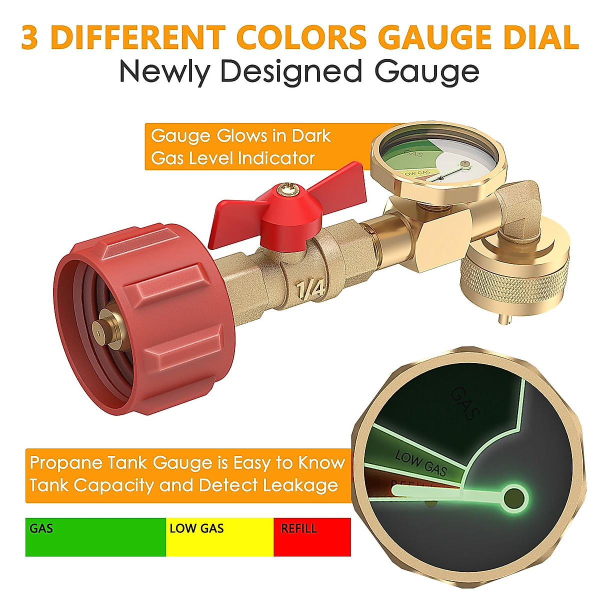 MEFUN Propane Refill Elbow Adapter 1lb to 20lb, QCC1 Propane Refill Elbow Adapter with Gauge and ON-Off Control Valve for Camping Grill 1LB Propane Tank to Be Refilled Gas from 5~40 LB Propane Tank