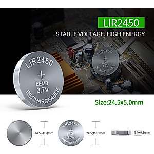 EEMB LIR2450 Rechargeable Battery 2450 Li-ion Battery Charger with 3.7V 120mAh Lithium-ion Coin Cell Battery