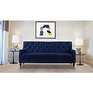 Jennifer Taylor Home Xander Tufted Sofa Metal Casters, Navy Blue
