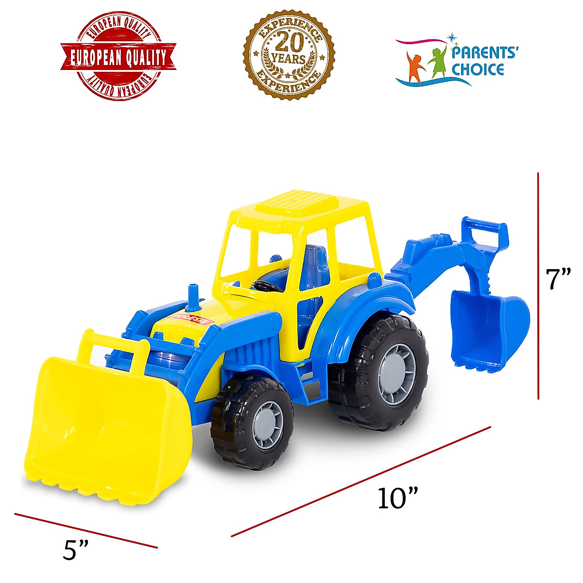CO-T Excavator Toy for Boys - Backhoe Toy for Toddlers - Toy Bulldozer for Toddler - Toy Backhoe Sand Truck - Sandbox Toys by Polesie - Blue/Yellow Excavator Beach Toy