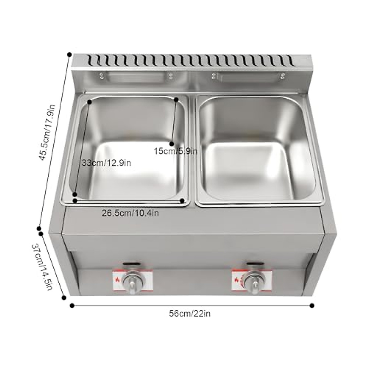 Gas Deep Fryer,12L Commercial Stainless Steel Gas Deep Fryer Food Warmer with 2 Tanks And Lids,Energy-Saving Deep Countertop Gas Fryer for Supermarkets,Hotels,Canteens,Temperature Control: 50~380 ℃