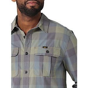 Lee Men's Working West Relaxed Fit Long Sleeve Shirt, Deep Lichen Green Plaid, Large