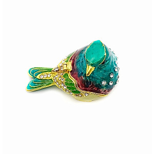 JWT Astyle Turquoise Green Bird Trinket Boxes Hinged ,Bird Decor with Crystals Enamel Jewelry Box.Necklace Ring Box Earrings Storage.Collectible Bird Lover Gifts Figurines Home Decor .