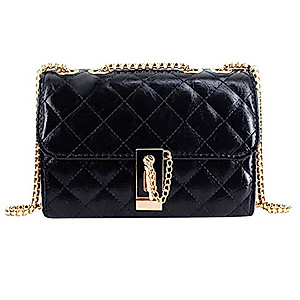 CLARA Women Quilted Crossbody Bag Twist Lock Shoulder Bag Satchel Handbag Purse with Chain Strap Black