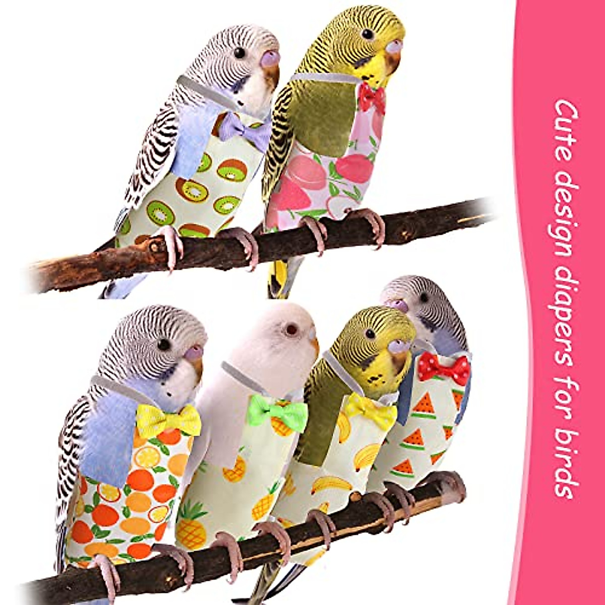 6 Pieces Bird Diaper Washable Parrot Diapers Reusable Bird Flight Suit Diaper Waterproof Inner Layer Protective Parrot Nappy Clothes for Parakeet Parrot Mini Macaw Budgie Canary, Fruit Style (Medium)