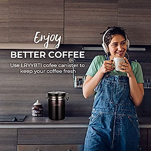 LRYYBTI Coffee Canisters, Airtight Stainless Steel Coffee Bean Storage Container with Scoop and Date Tracker & CO2 Release Valve, 22oz, Purple