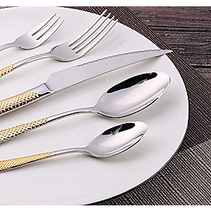 Silverware Set Stainless Steel Flatware Tableware Cutlery Set Include Knife Fork Spoon Gold Silver Cutlery Set 5 Pcs(Gold)