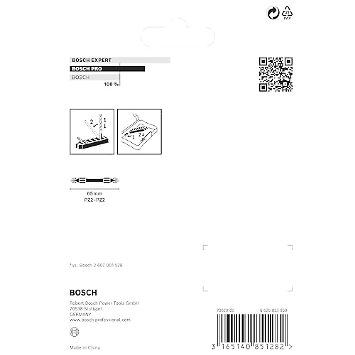 Bosch Professional 8pcs. Double Screwdriver Bit Set Pozidriv (Impact Control, 8 x PZ2-PZ2 Bits, Length 65mm, Pick and Click, Accessory Impact Drill)