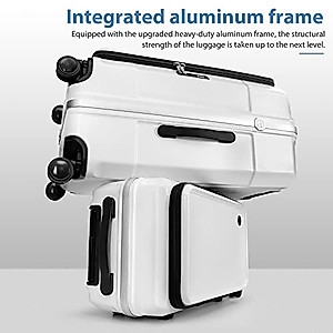 Coolife Luggage Carry On Spinner Suitcase Set with Pocket Compartment Weekend Bag Hardside Trunk (snow white_Aluminium Frame type, 20in(carry on))