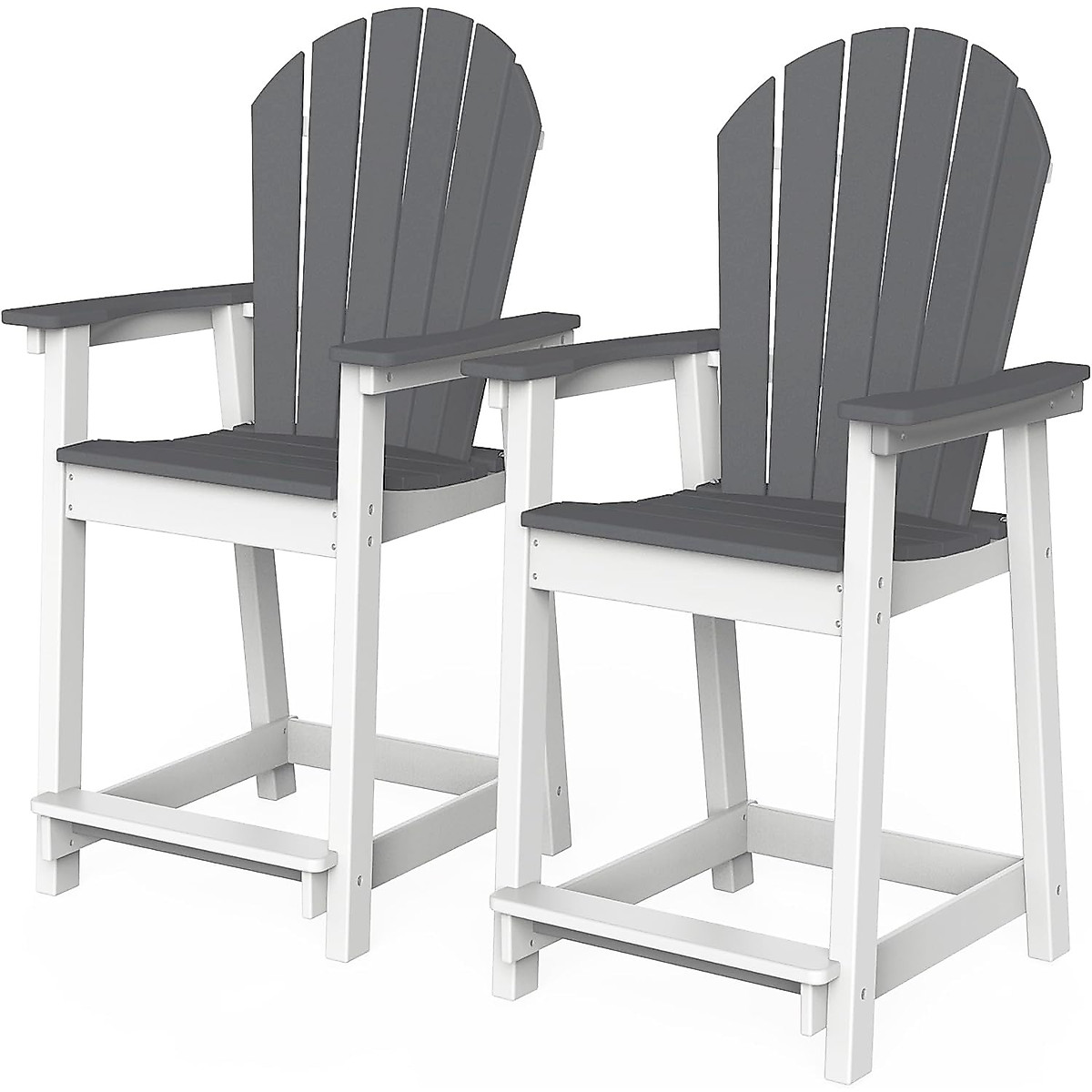 OTSUN Outdoor Tall Adirondack Chairs Set of 2, Patio Bar Stool Chair with High Back, 400lbs, Widened Arms, All-Weather Balcony Chair for Backyard, Garden, Yard - Light Grey