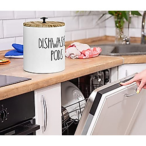 Rustic Round Dishwasher Pod Holder, Dishwasher Tablet Container for Kitchen Decor and Accessories, Wood Laundry Detergent Pods Container with Lid Laundry Detergent Storage, Kitchen Storage Container