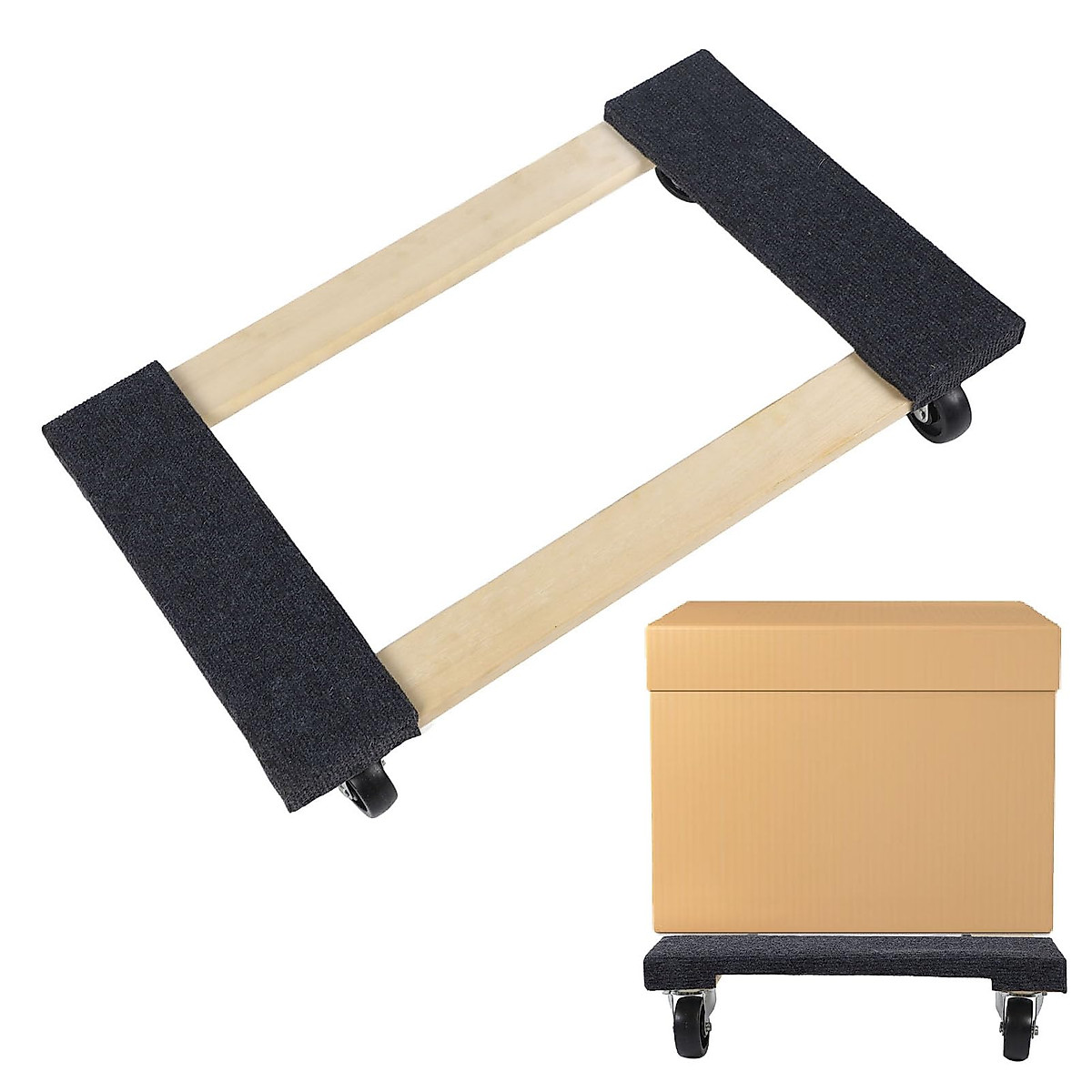 2 Sets of Furniture Carts, Multifunctional, Durable, Rust Proof Carpets, Hardwood Mobile Carts, Used for Transporting Household Appliances.