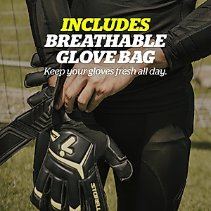 Storelli Gladiator Elite 3.0 Goalkeeper Gloves, Breathable High-Impact Hand Protection with 5 Removable Finger Spines, Premium Hand Grip for Soccer Goalies, 1 Pair, Black & Yellow, Size 9