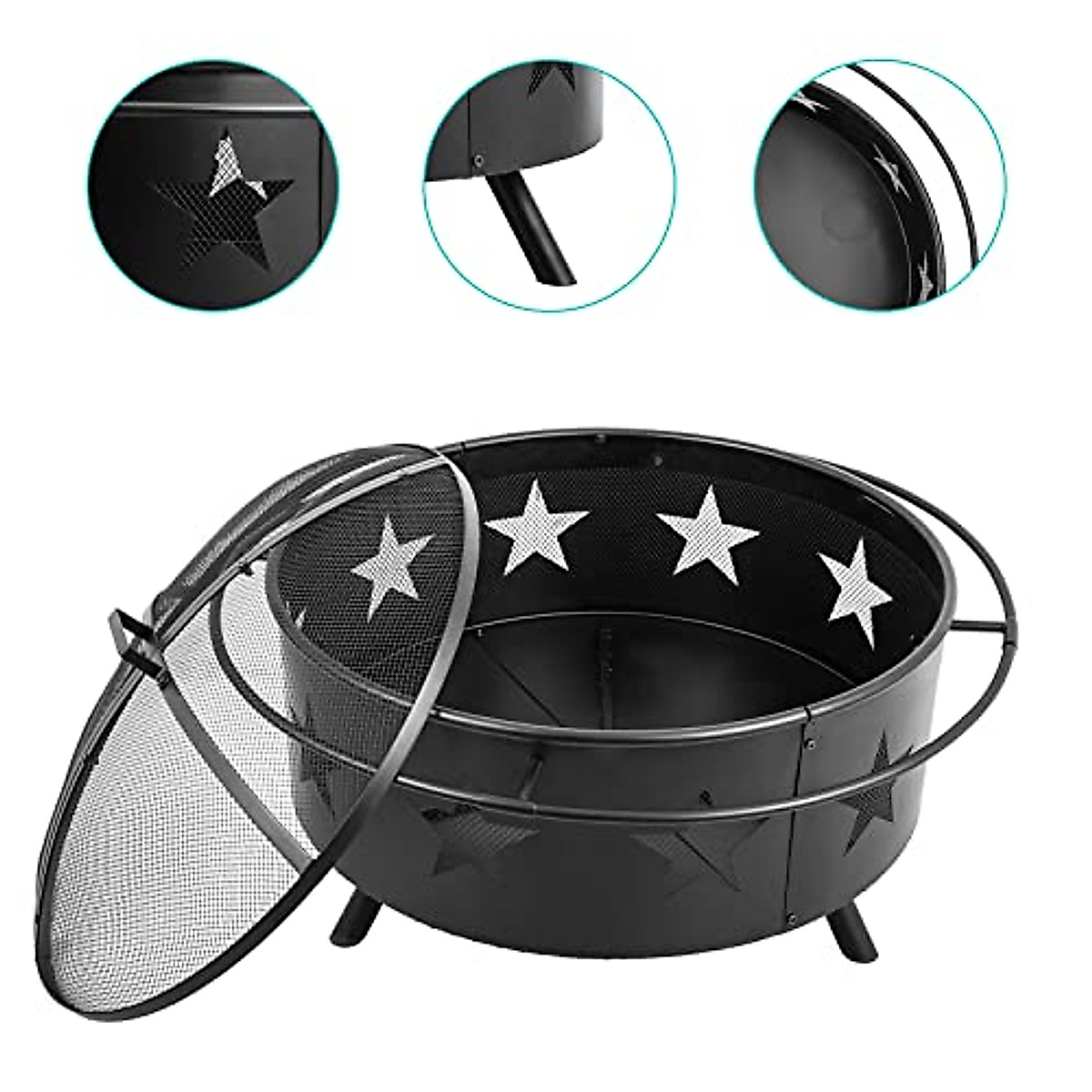 LMRSTOO Fire Pit 36inch for Outside Wood Burning Heavy Duty Fire Pits Firepit for Outdoor with Spark Screen & Waterproof Cover & Poker for Patio Fireplace Garden Picnic Backyard Camping Bonfire