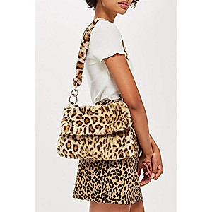 QTMY Faux Fur Tote Crossbody Bag,Shoudler Bag Purse Handbag for Women,Leopard Print