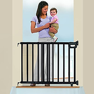 Summer Infant Summer Deluxe Stairway Simple to Secure Wood Safety Baby Gate, Fits Openings 30-48" Wide, for Doorways & Stairways, 32" Tall Walk-Through Baby & Pet Gate, Black, One Size