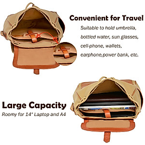 Banuce Canvas Leather Backpack for Men Women Casual Travel Daypack Knapsack Outdoor Rucksack