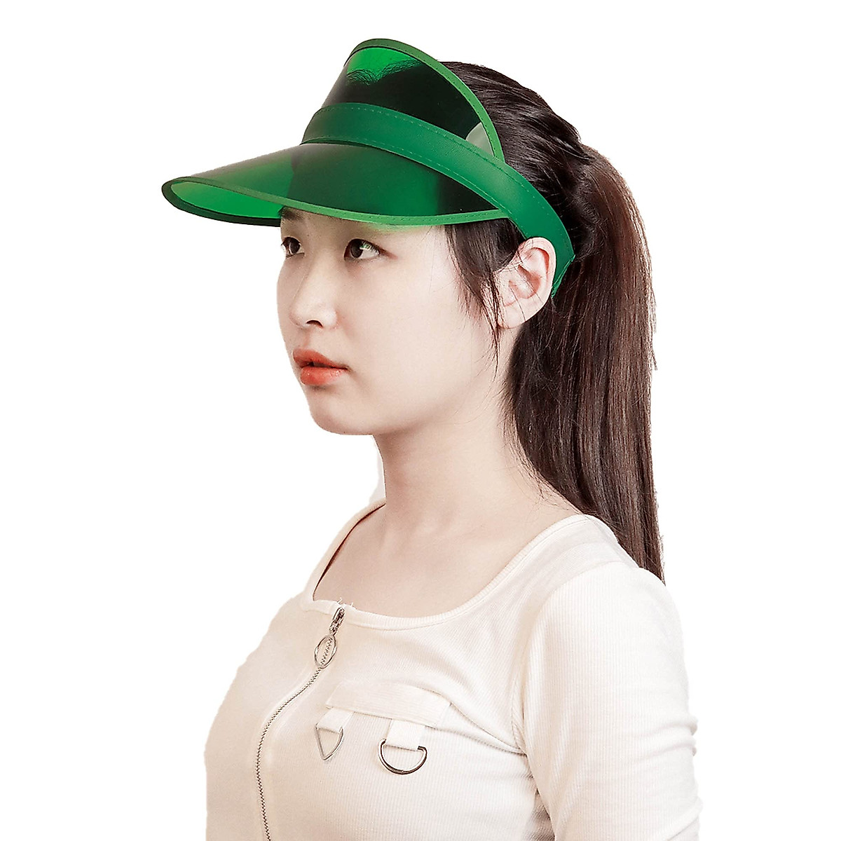 5 Pack Sun Visors Womens Uv Protection Poker Visor Sun Hats Cap Men Hat Reflective Sport Clear Transparent Golf Beach Party (Pure Green)