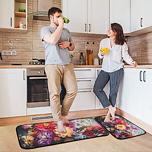 ZENWAWA Kitchen Mats 2 Pieces Set for Floor Bunch Vivid Flower Print, Non Skid Anti Fatigue Kitchen Rugs Cushioned Absorbent Comfort Floor Mats for Kitchen Sink