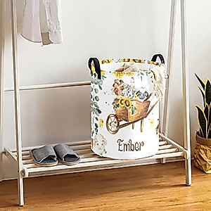 Sunflower Farm Animals Personalized Laundry Basket Clothes Hamper with Handles Waterproof,Custom Collapsible Laundry Storage Baskets for Bedroom,Bathroom Decorative Large Capacity