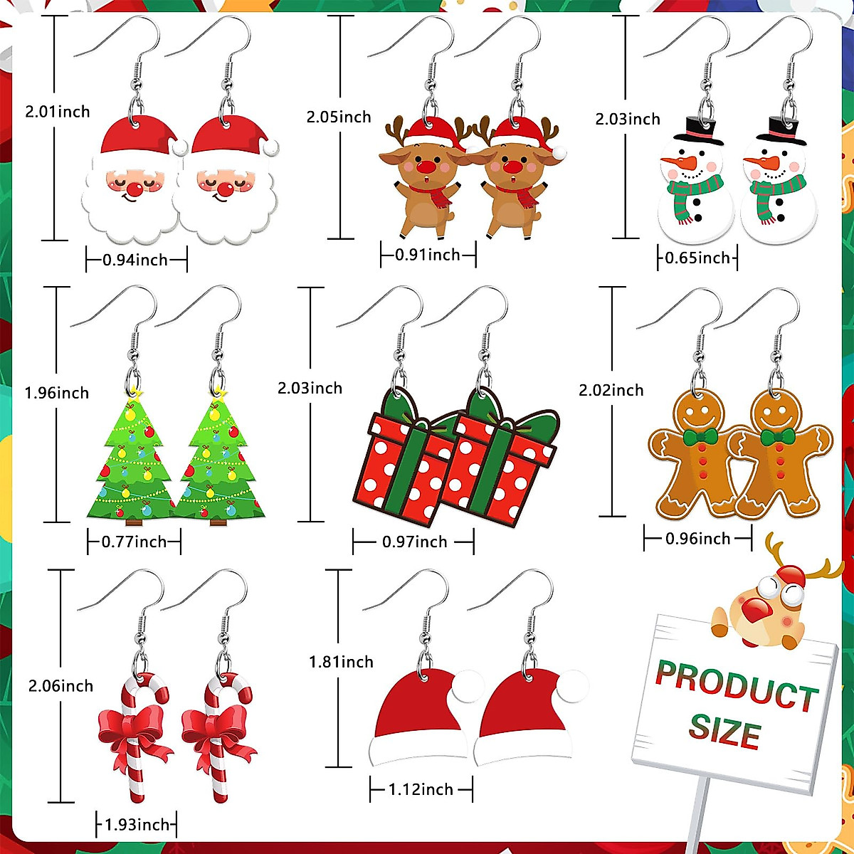 AUGSUN 8 Pairs Holiday Earrings for Women Christmas Acrylic Earrings Double Side Design Christmas Tree Gingerbread Men Decoration Christmas Jewelry
