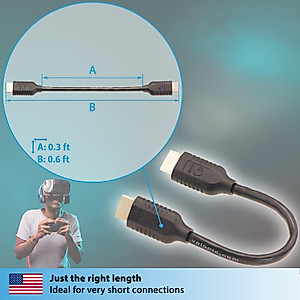valonic Short HDMI Cable - 0.6 ft, 4k, high Speed, Ultra HD, ethernet - Compatible with Nintendo, PS5, TV, PS4, Xbox, Black, Small, Thin