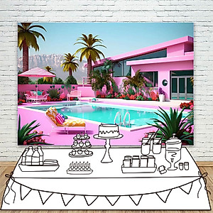 Princess Dolly Dream House Backdrop 7X5FT Tropical Malibu Beach House Background Happy Birthday for Kids Vinyl Outdoor Summer Dream House Backdrop for Birthday Party Supplies