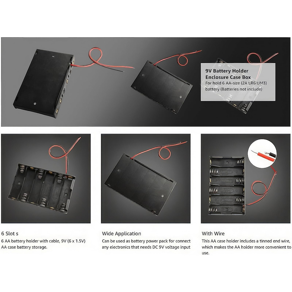 6 AA 6-AA 9V Battery Holder Enclosure Case Box with Connector Cable