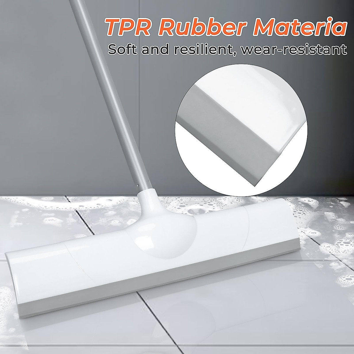 Floor Squeegee 50" Long Handle Rubber Squeegee Broom for Garage Concrete Shower Tile Pet Hair Deck Heavy Duty Floor Wiper Water Squeegee