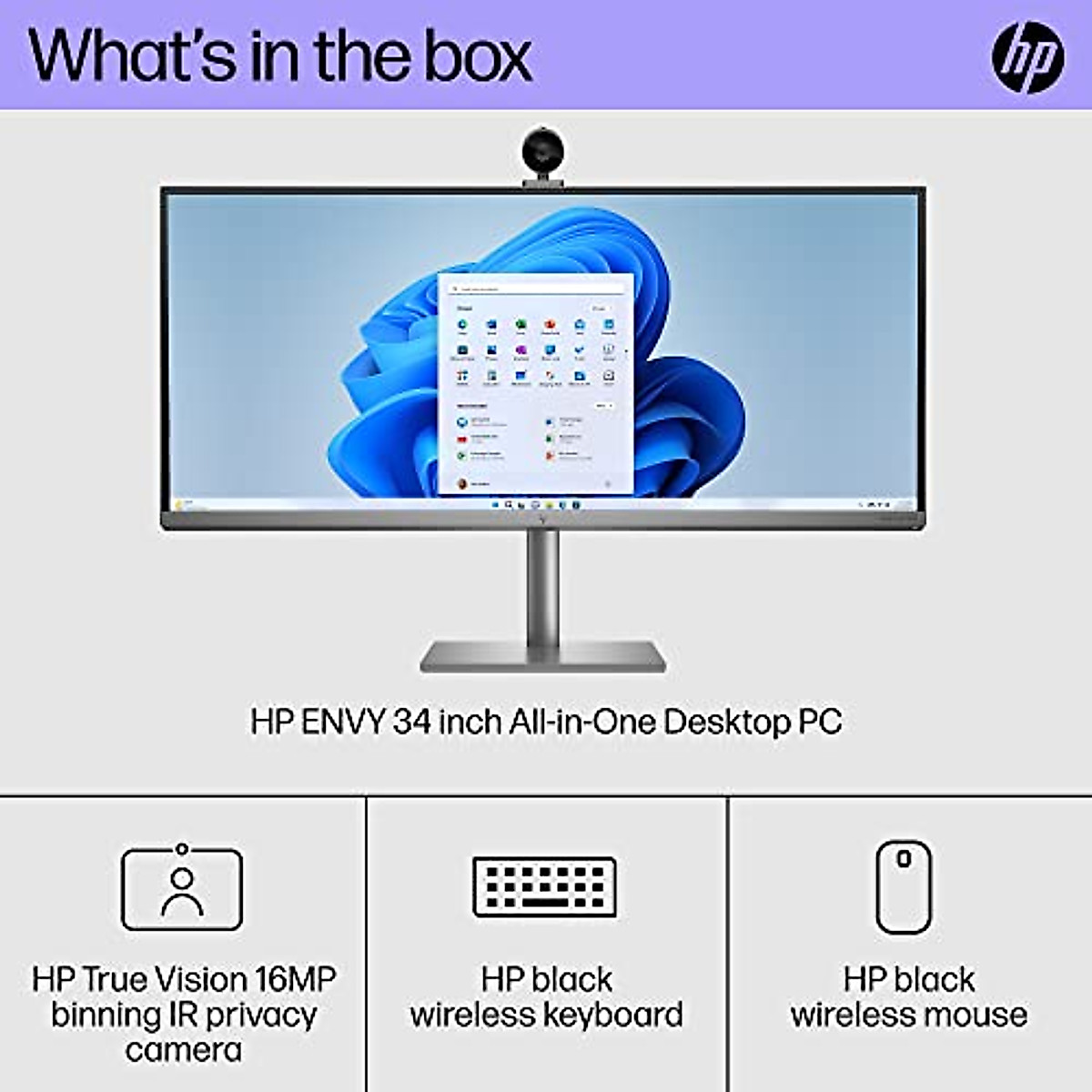 HP Envy 34 inch All-in-One Desktop PC, WUHD Display, Intel Core i5-12400, 16 GB RAM, 512 GB SSD, NVIDIA GeForce GTX 1650 Graphics, Windows 11 Home, 34-c1010 (2023),Silver