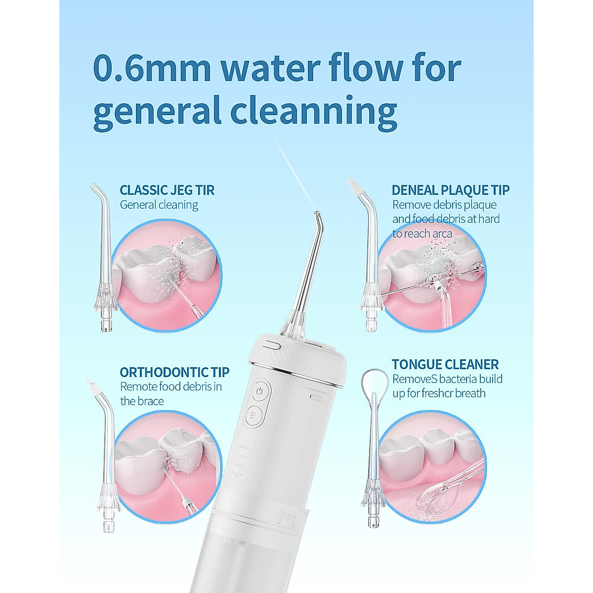 Cordless Water Dental Flosser for Teeth Cleaning, Mornwell Mini Cordless Portable Water Dental Flosser, 4 Modes Telescopic Water Tank USB Rechargeable IPX7 Waterproof for Travel, Braces & Bridges Care