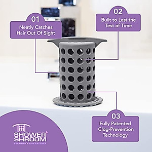 ShowerShroom the Revolutionary 2" Stand-Up Shower Stall Drain Protector Hair Catcher/Strainer, Gray