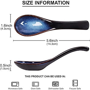 Asian Soup Spoon Set, Blue Japanese Soup Spoon Ceramic Chinese Soup Spoons Ramen Spoon Retro Porcelain Spoon Rice Spoons For Cereal Stews Ramen Pho Wonton Dumpling Miso, 2pcs